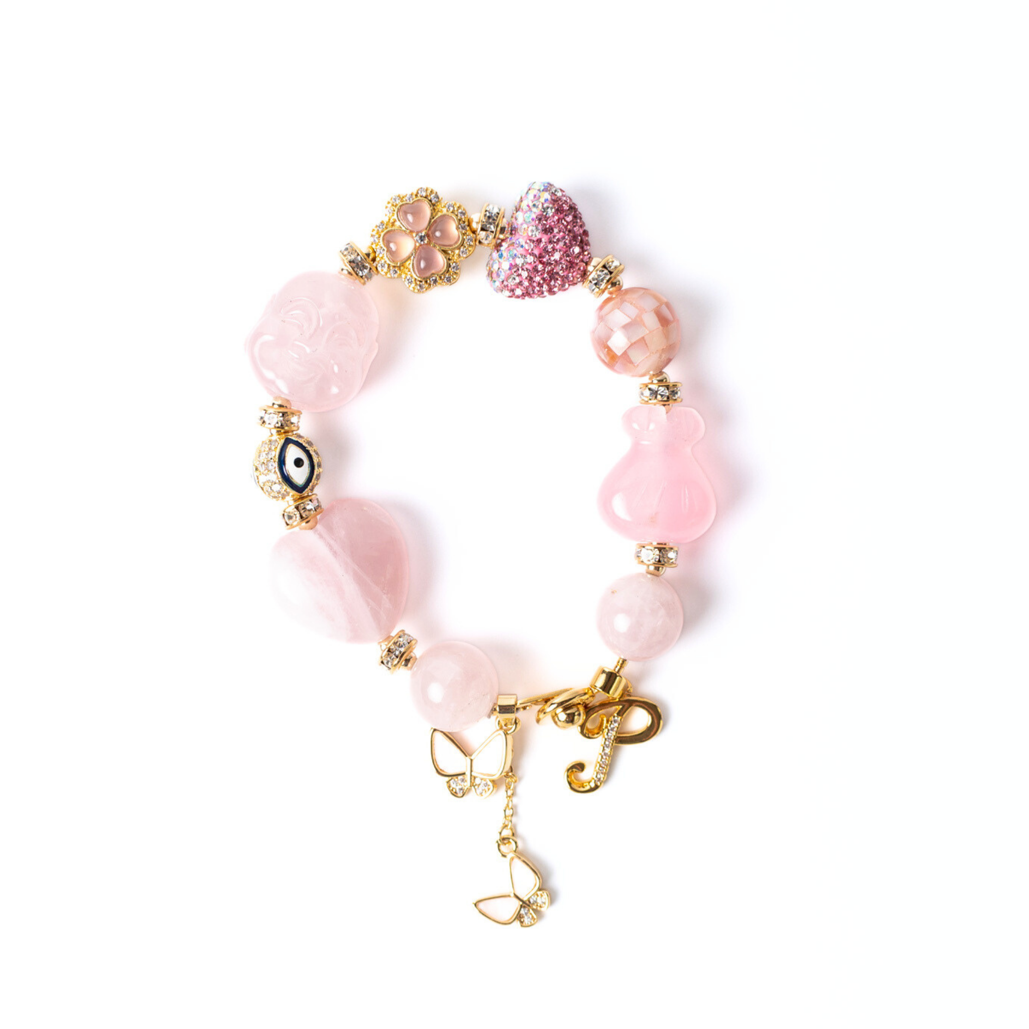 Si Ye Cao Rose Quartz Charm Gemstone Bracelet – Marie