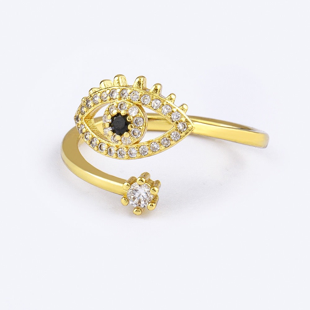 Gemmed Golden Evil Eye Ring – Marie